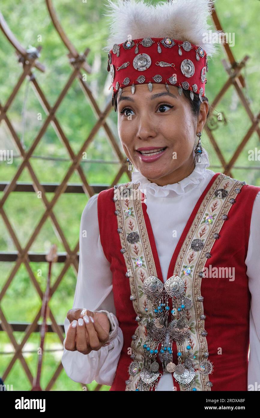 Kazakhstan, Huns Ethno Village. Young Kazakh Woman in Traditional Dress ...