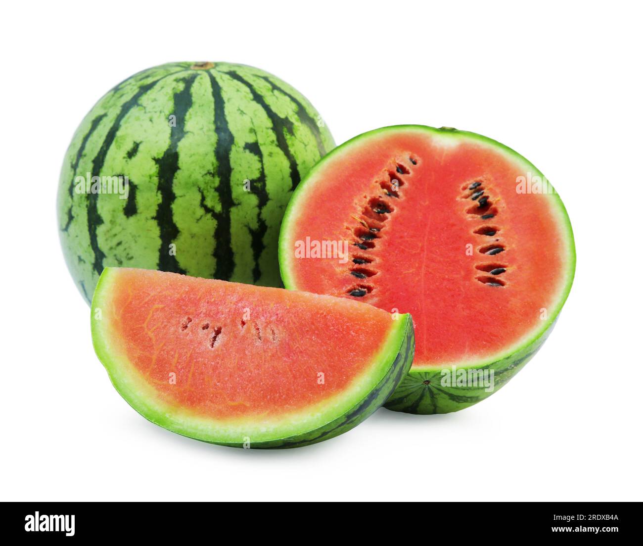 Delicious cut and whole ripe watermelons isolated on white Stock Photo ...