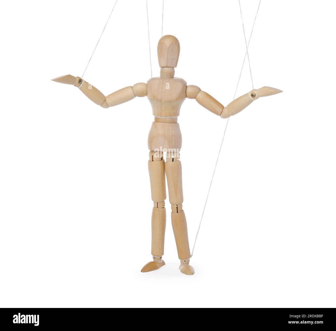 One wooden puppet with strings on white background Stock Photo - Alamy