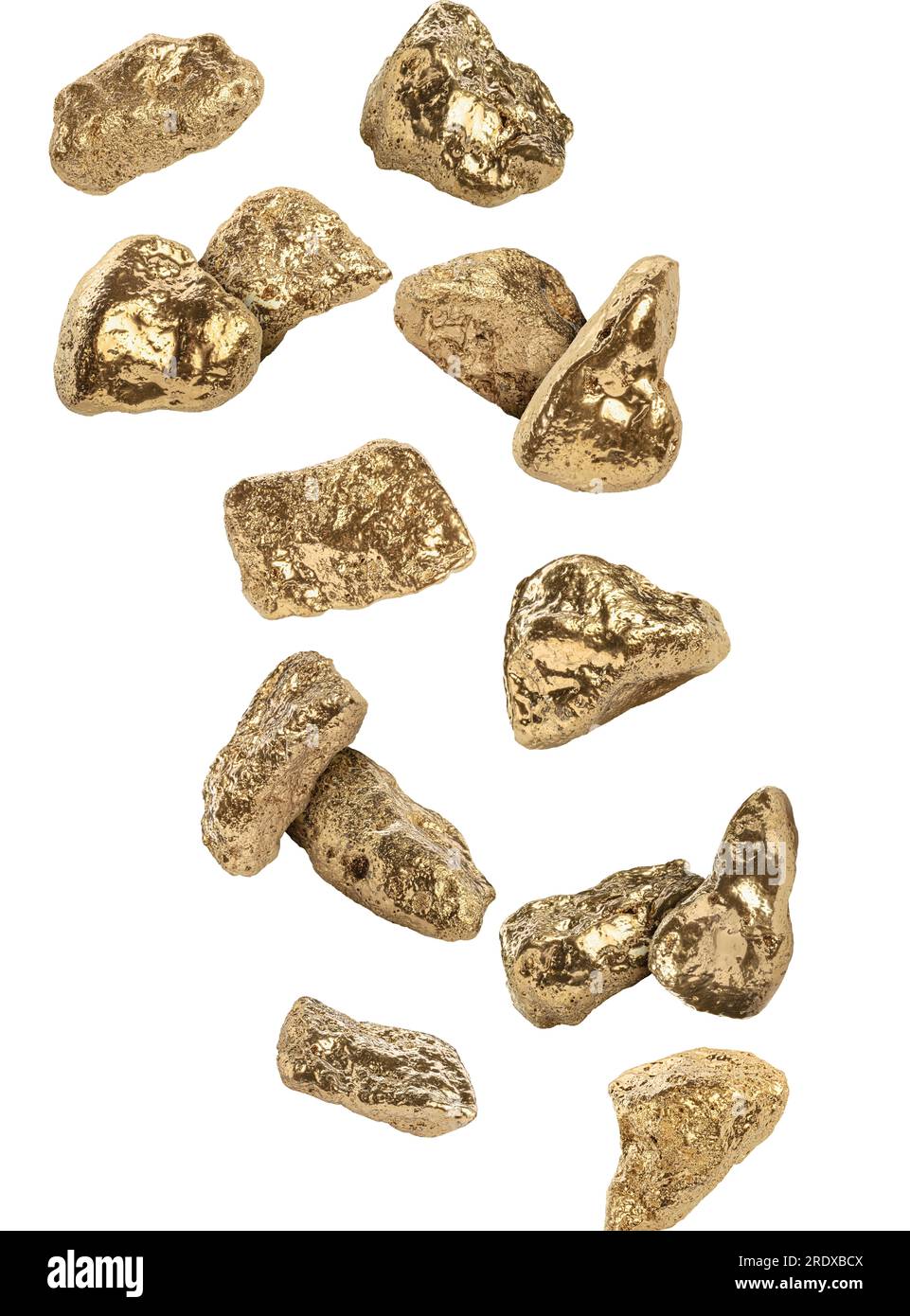 Many gold nuggets falling on white background Stock Photo - Alamy