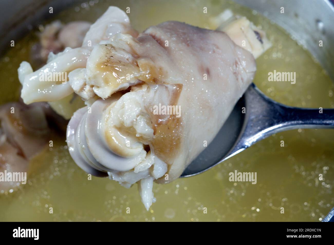 Arabic Egyptian cuisine of kawareh trotters with its traditional soup ...