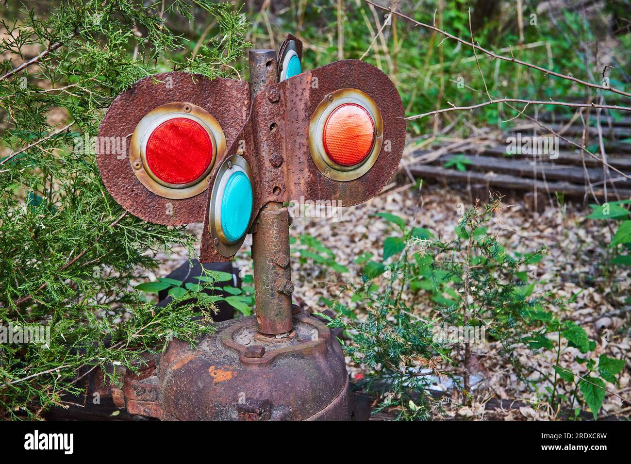 Old, abandoned, colorful, railroad equipment, wooden tracks, old pallet ...