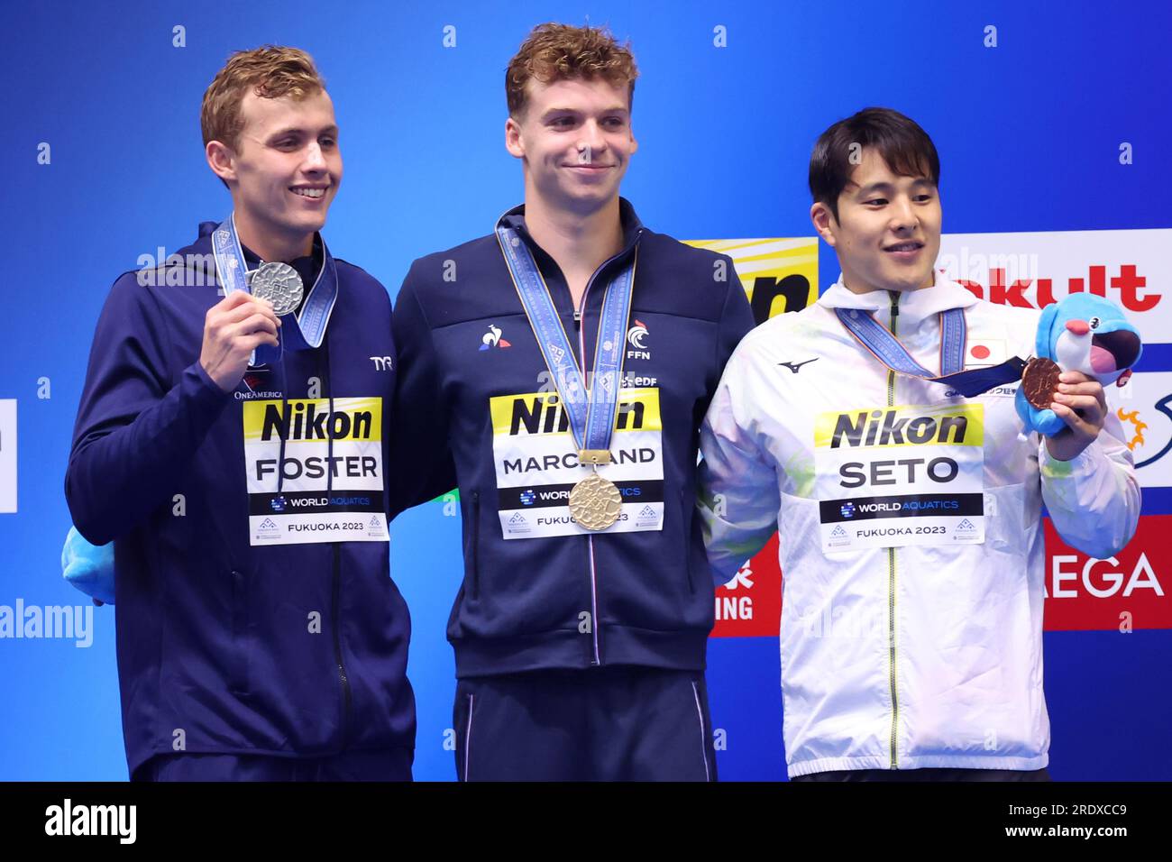 Fukuoka, Japan. 23rd July, 2023. (L to R) Carson FOSTER (USA), Leon ...