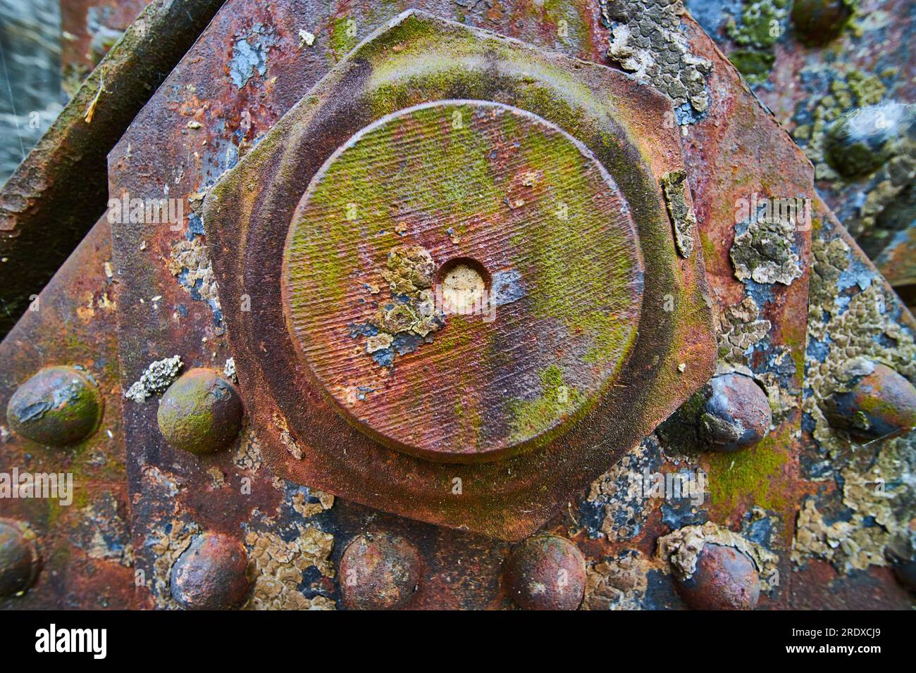 Background asset industry rusty metal bolt with rivets and peeling ...