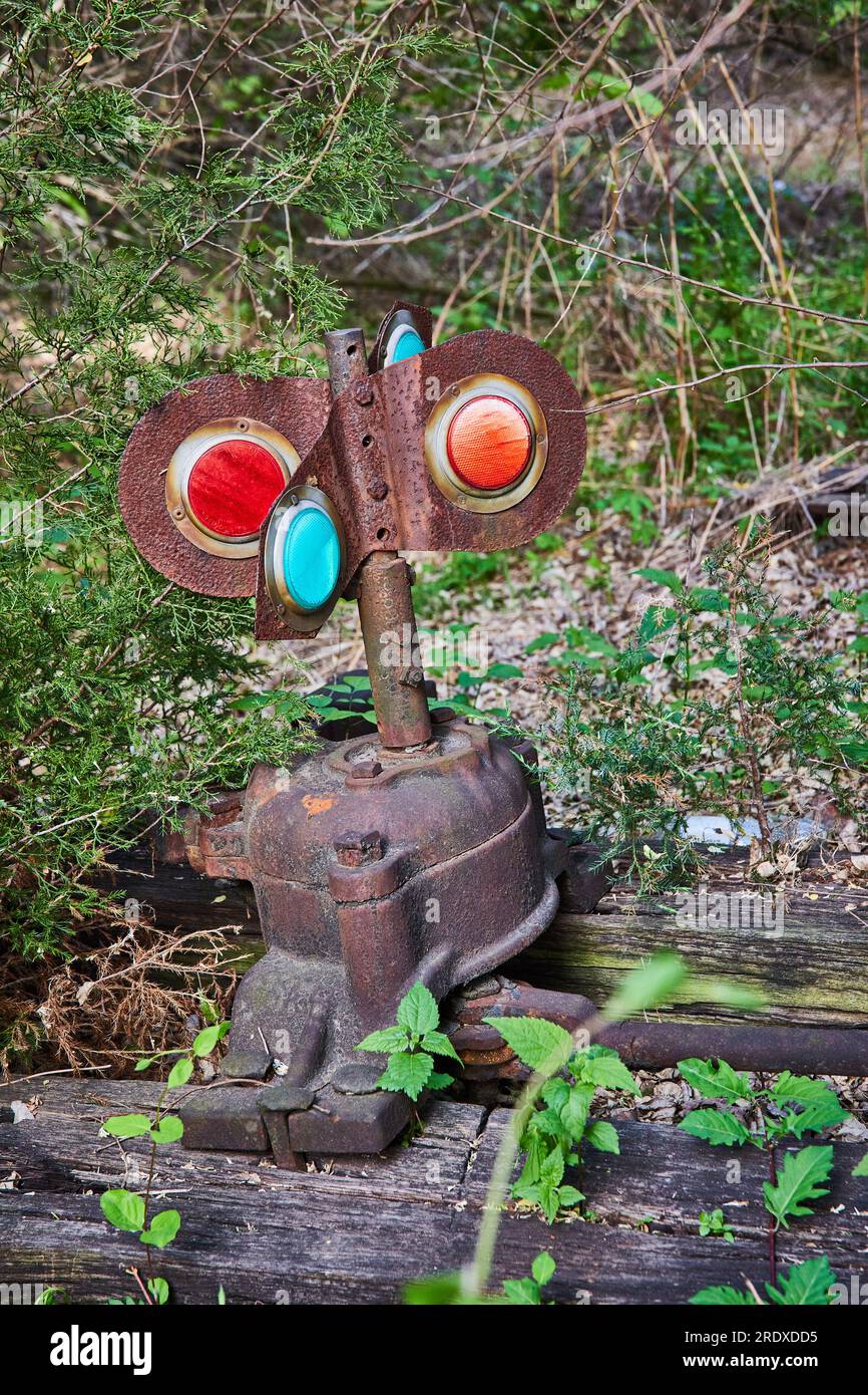 Old, abandoned, railroad piece, colorful gear, switch, train track ...