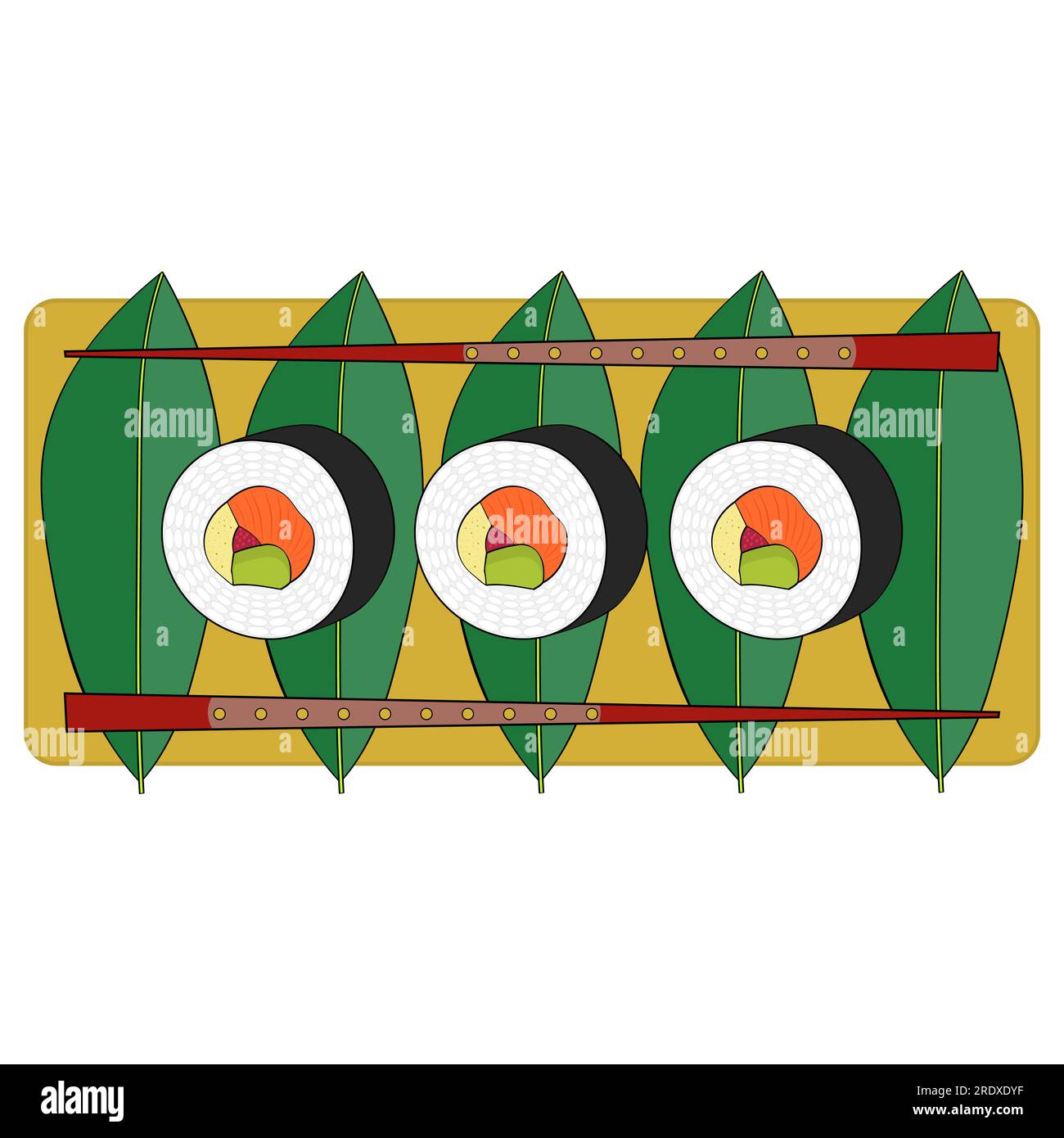 Sushi rolls with chopsticks on a tray. Vector illustration on white ...