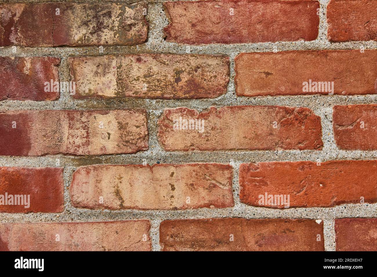 Dirty and grimy with green gunk on red brick wall horizontal background ...