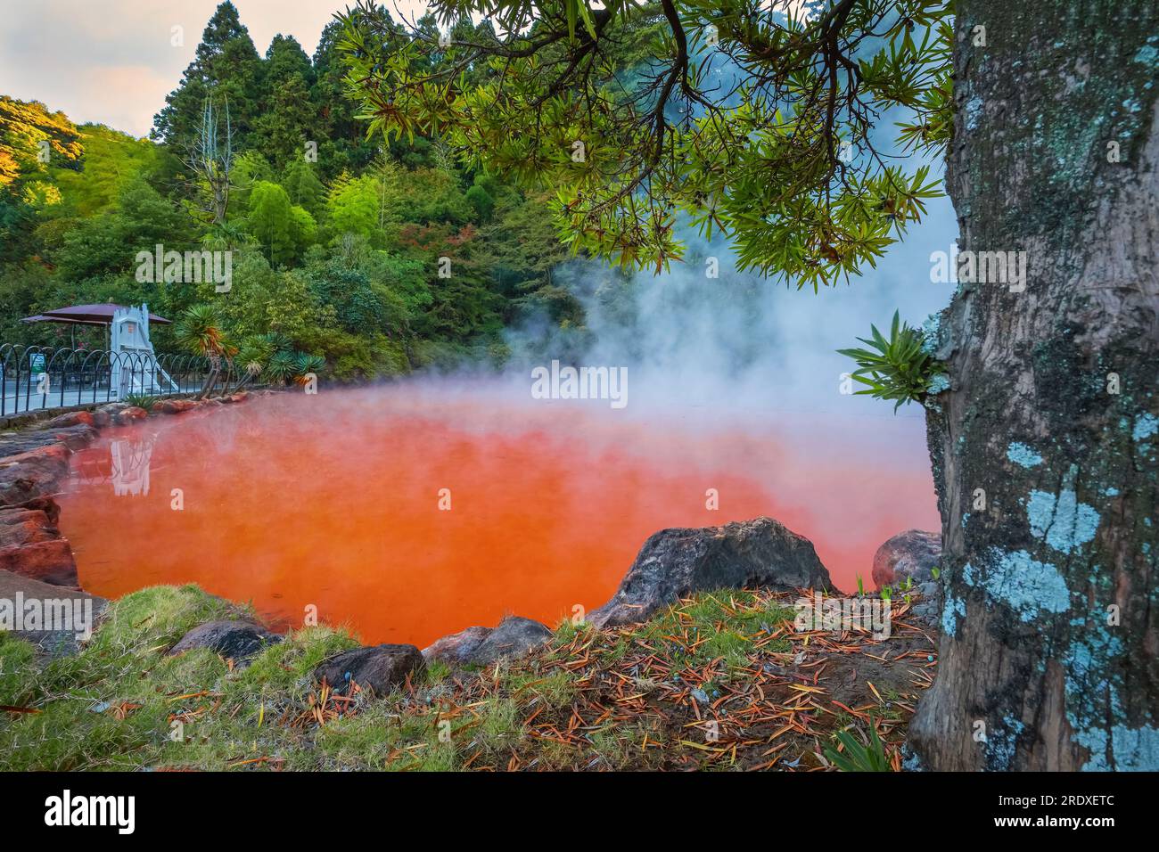 Beppu, Japan - Nov 25 2022: Chinoike Jigoku hot spring in Beppu, Oita. The town is famous for ...