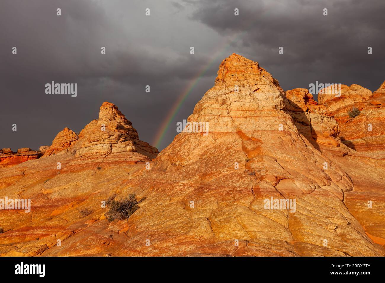 Sandstone patterns and rainbow, Cottonwood Cove, South Coyote Buttes ...