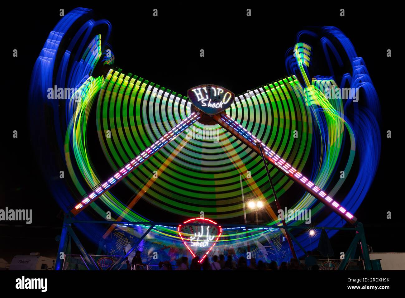 Lights on a spinning ride at night, Delaware State Fair, Harrington ...