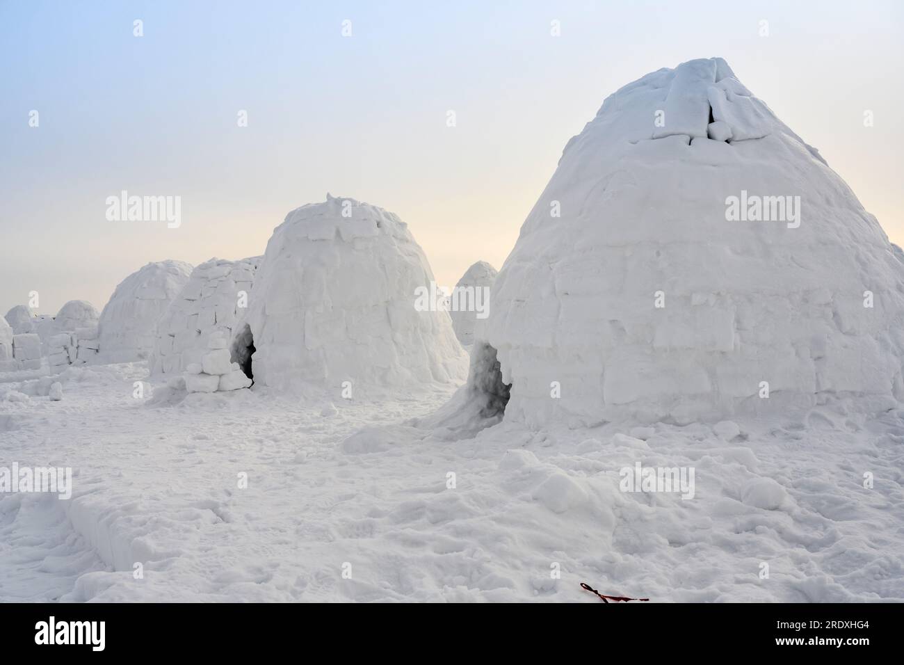 View of the many igloo, the traditional shelter of the northern peoples ...
