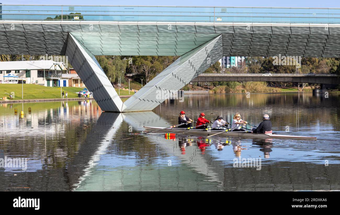 Rowers about to pass under the iconic River Torrens foot bridge in ...