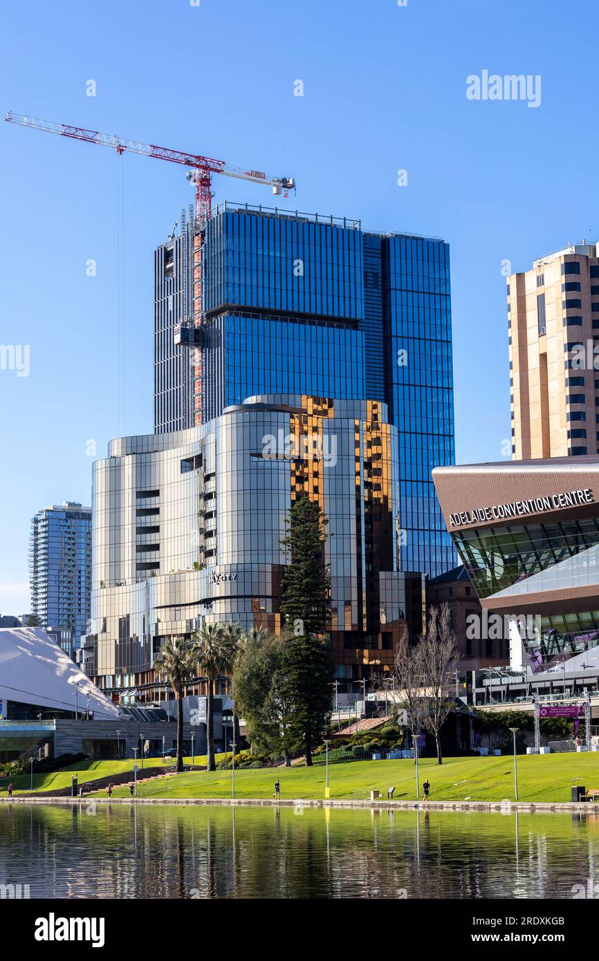 A portrait landscape of the Adelaide cityscape across the River Torrens ...