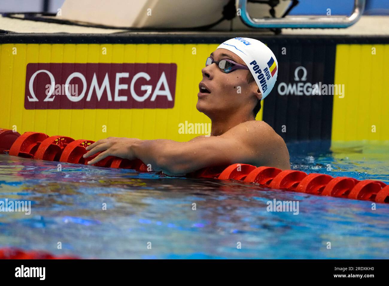 David Popovici of Romania reacts after competing in the men's 200m ...