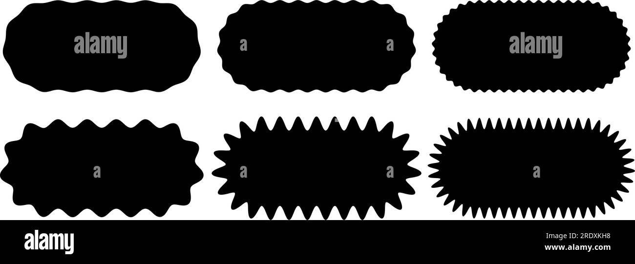 Zig zag edge oval shape collection. Jagged ellipse elements set. Black ...