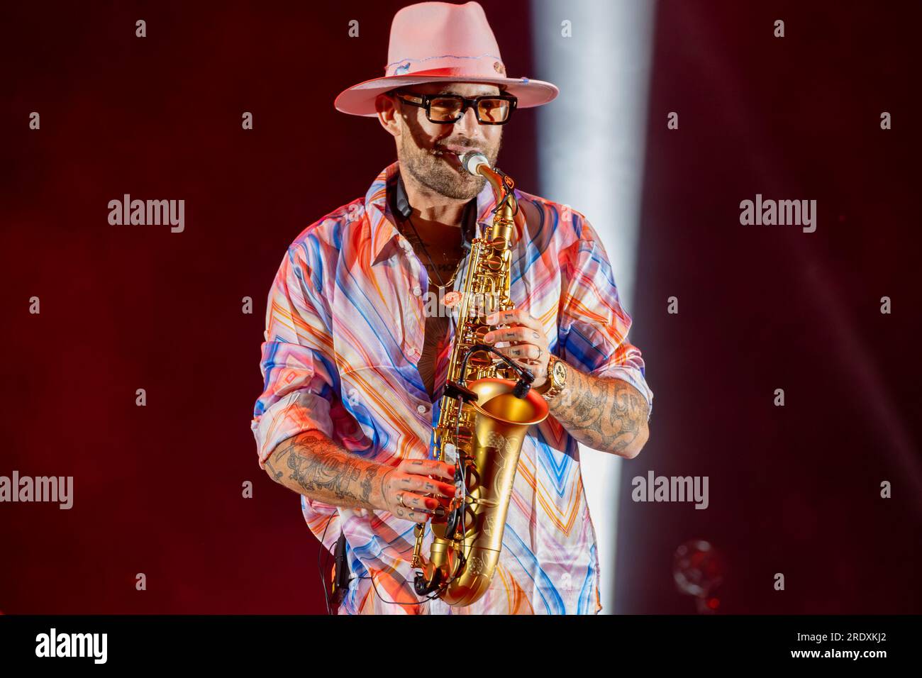 The saxophonist Jimmy Sax, stage name of Jeremy Rolland on stage ...