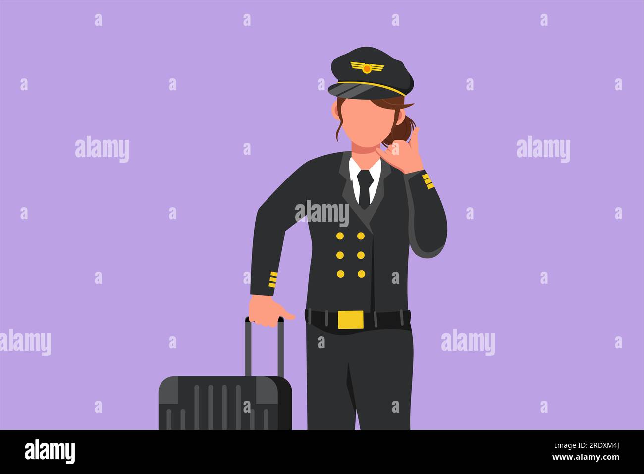 Graphic flat design drawing female pilot with call me gesture and in ...