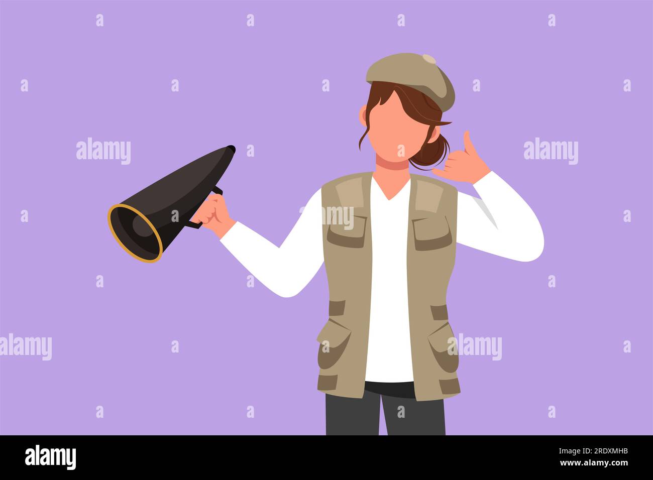 Cartoon flat style drawing female film director holding megaphone with ...
