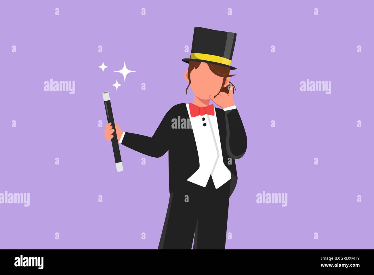 Cartoon flat style drawing beauty female magician in tuxedo suit with ...