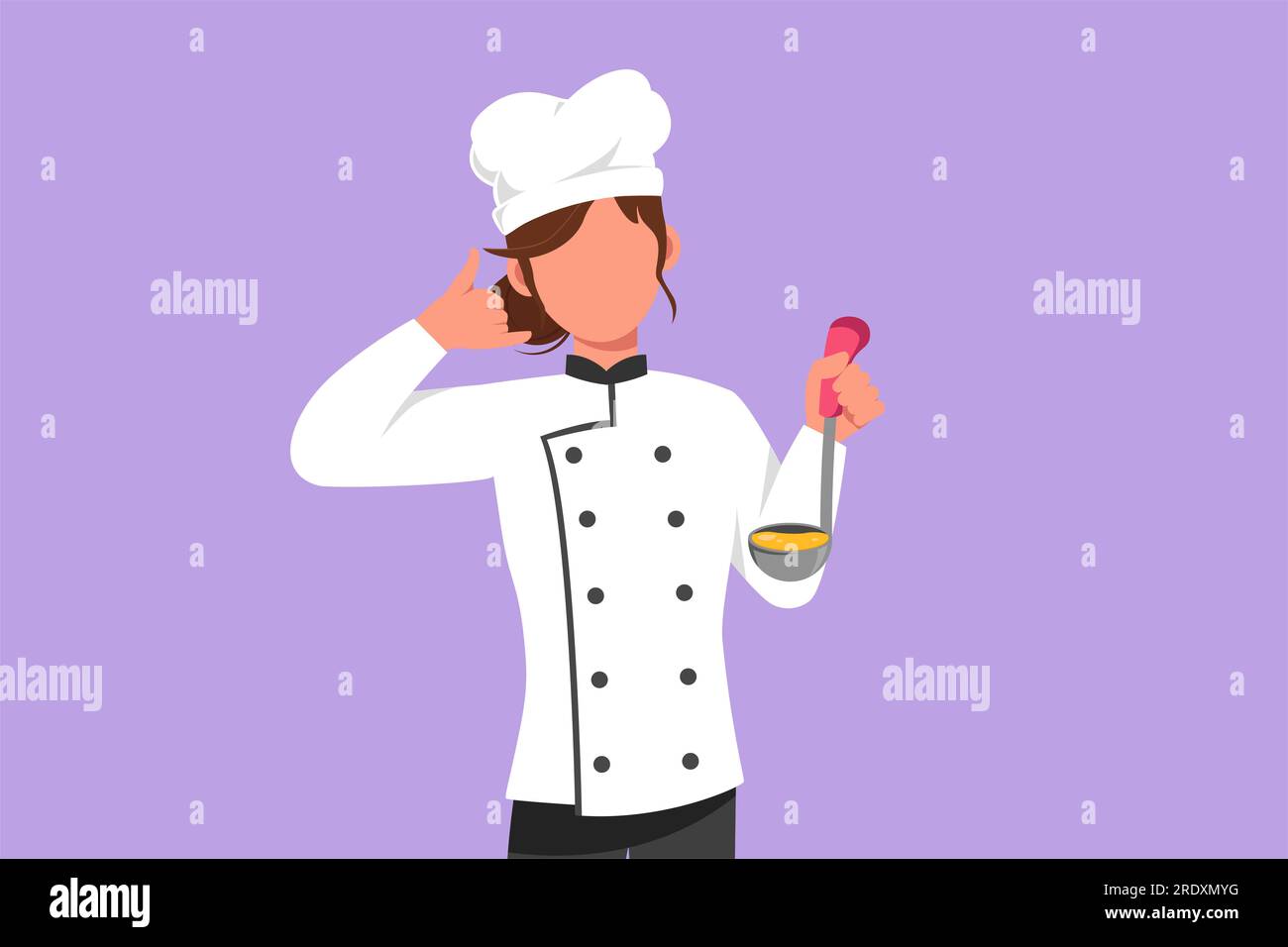 Character flat drawing beauty female chef holding ladle with call me ...