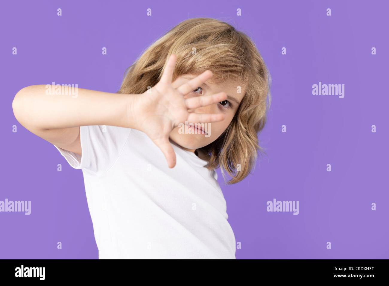 Kids protection, bullying, abuse and violence concept. Child making ...