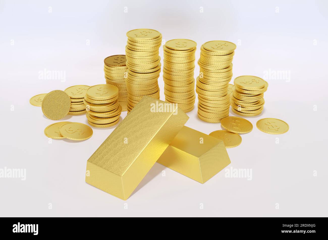 3D render , Stack of gold coin bar currency market financial or ...