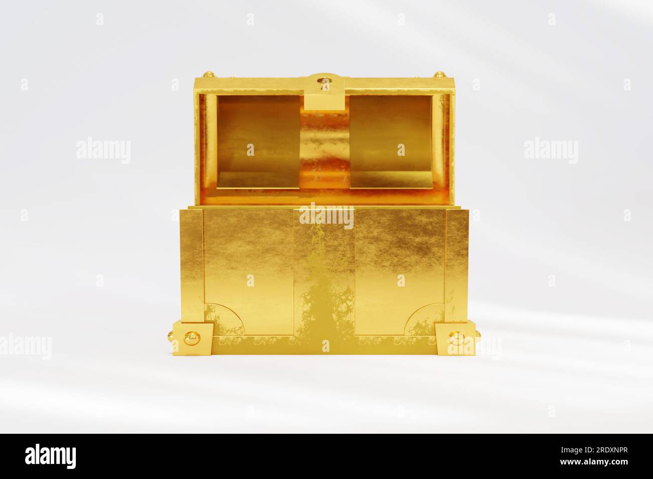 3D Illustration , Chest golden icon on white background . Open treasure ...