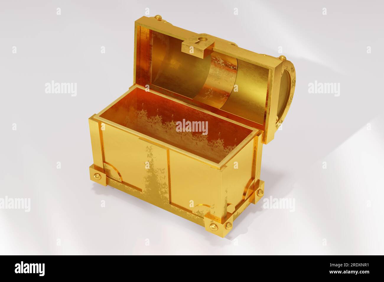 3D Illustration , Chest golden icon on white background . Open treasure ...