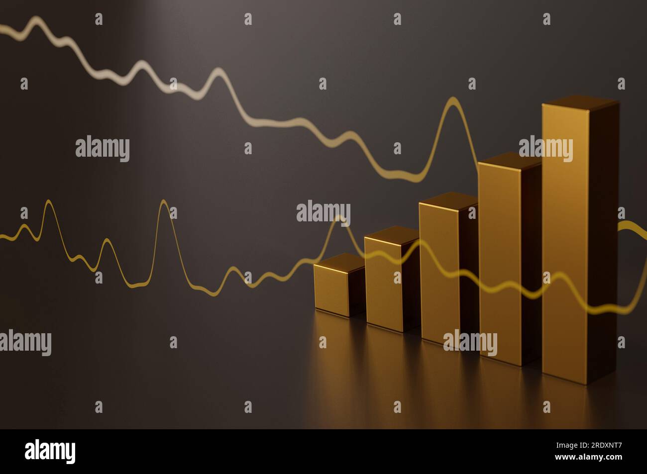 3D Illustration, Growth gold bar financial investment stock diagram on 3d profit graph ...