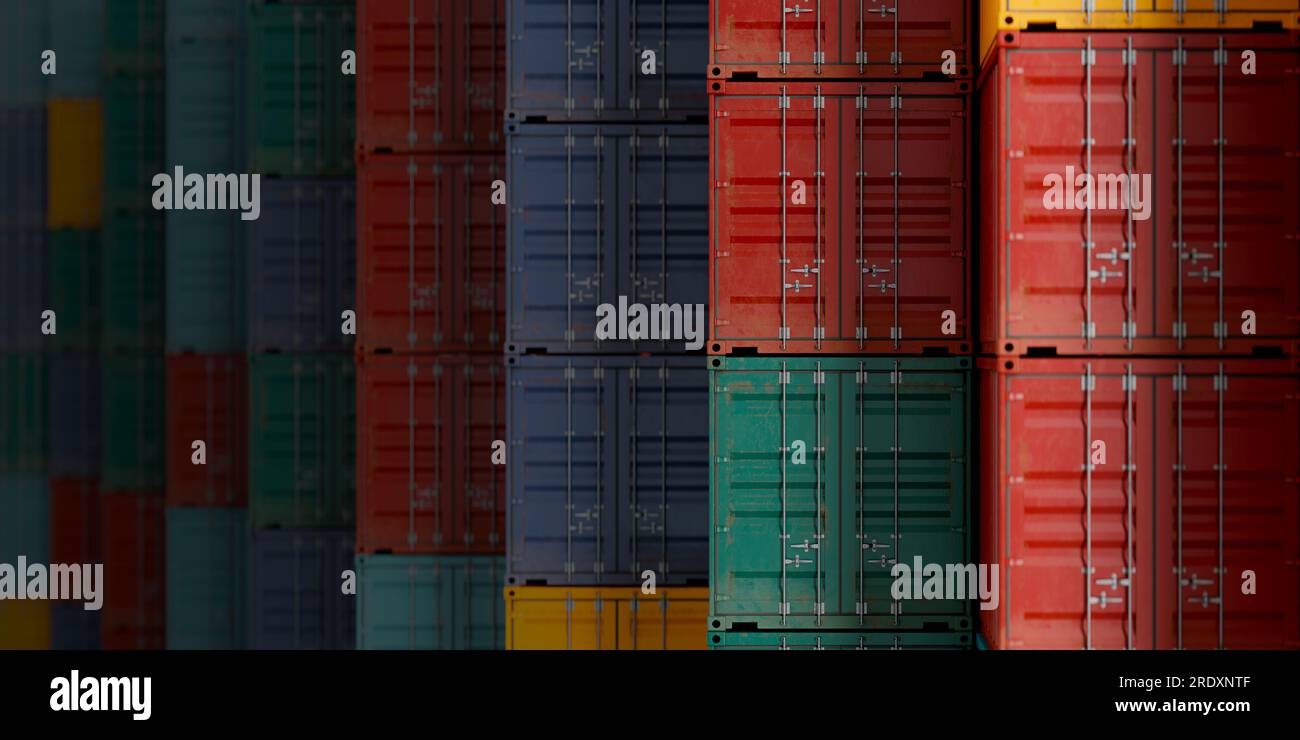 Background image with rows of export and import cargo containers of ...