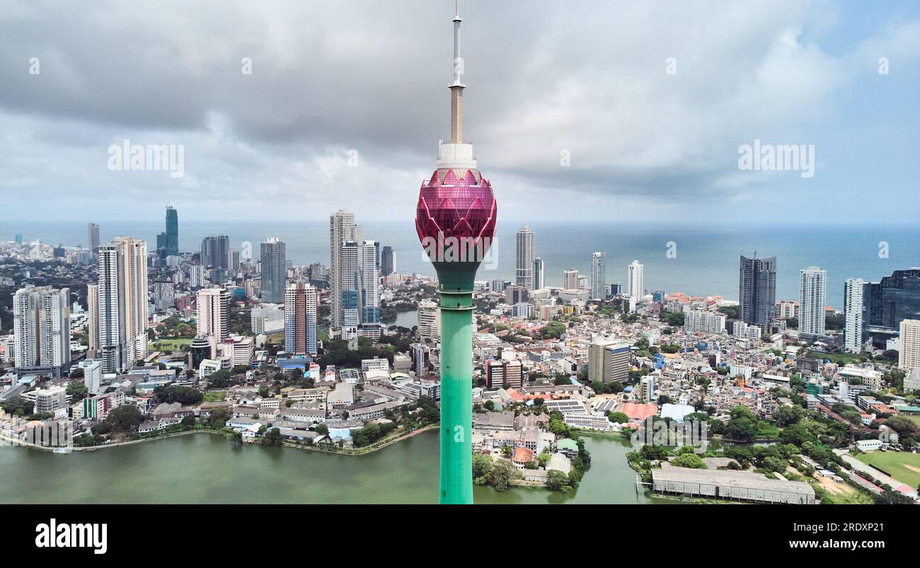 Aerial view of the main attraction, the Lotus Tower in the capital of ...
