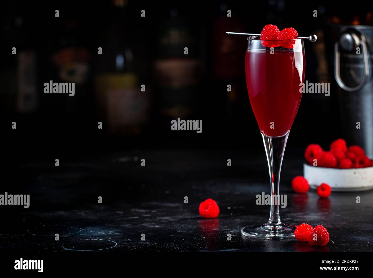 Moulin rouge alcoholic cocktail drink with calvados, prosecco, lychee ...