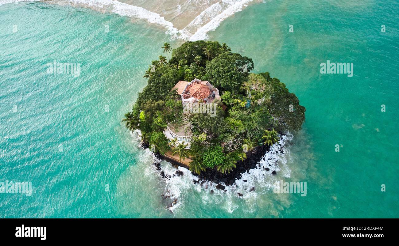 Aerial view of Taprobane island in Sri Lanka. Island in the Indian ...