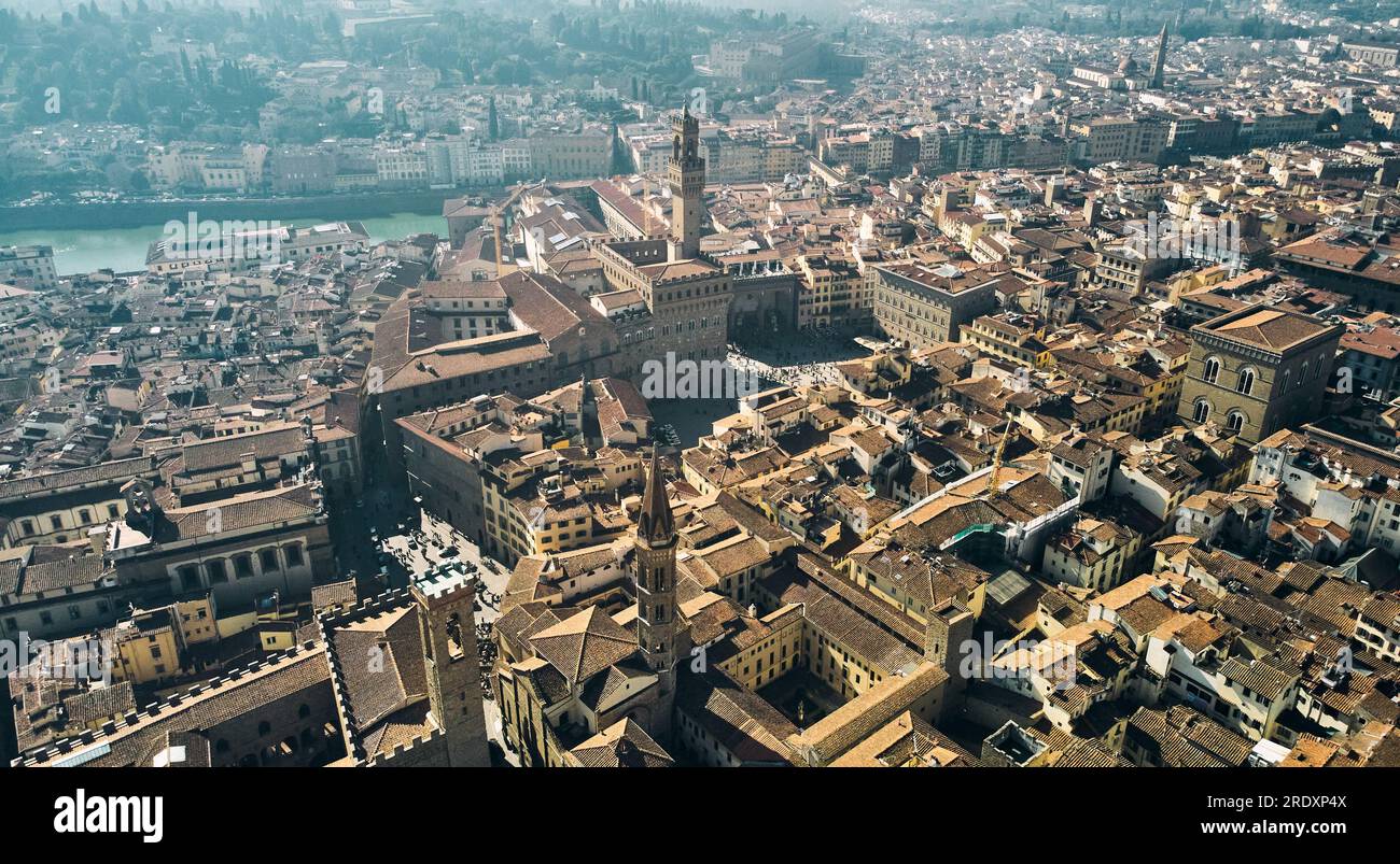 Aerial view of famous tower and Palazzo Vecchio square and Florence cityscape, Italy Stock Photo ...