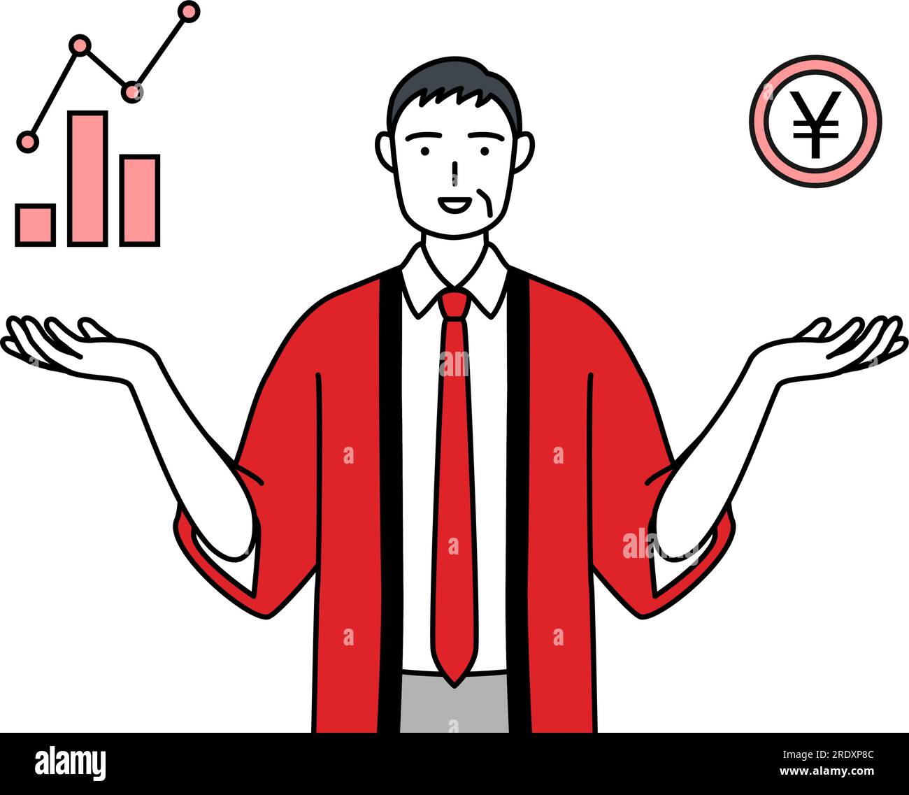 Senior Man Wearing A Red Happi Coat Guiding An Image Of Dx Performance And Sales Improvement