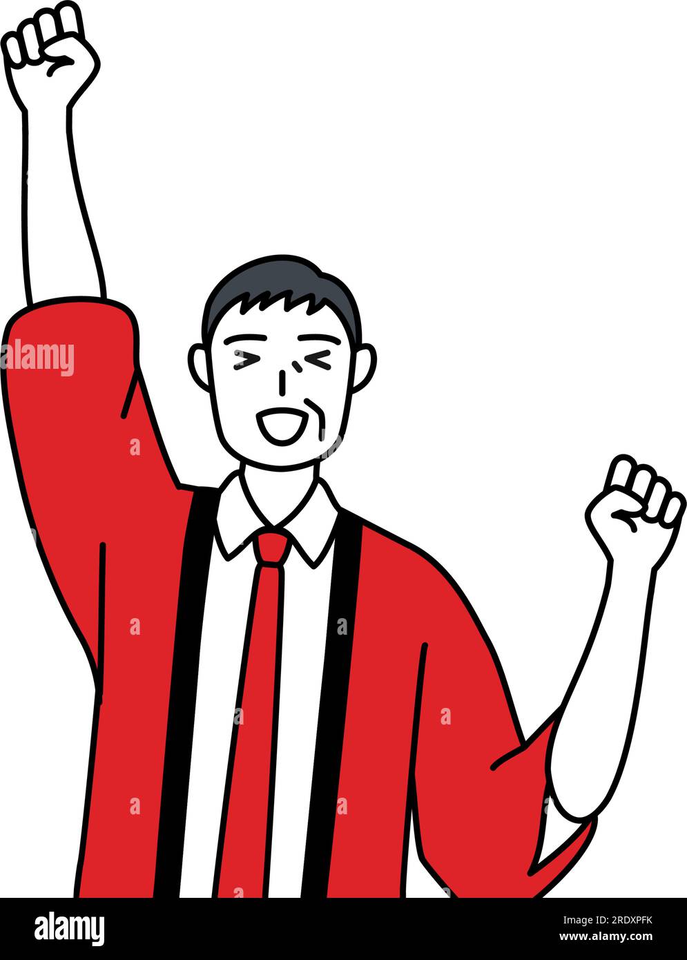 Senior man wearing a red happi coat smiling and jumping, Vector ...