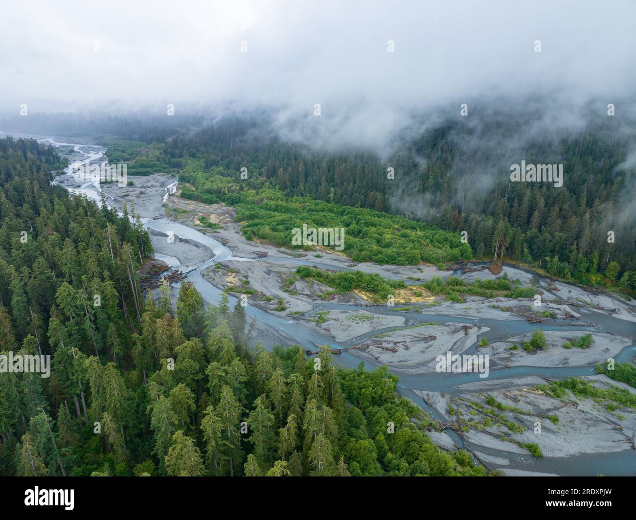 Clouds drift over the Hoh river as it flows through one of the largest ...