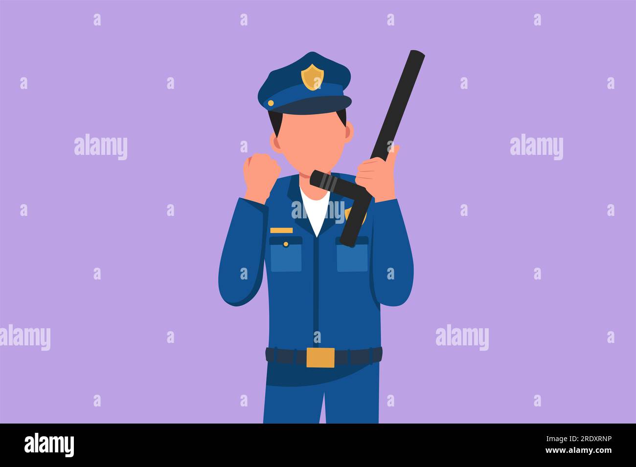Graphic flat design drawing policeman holding police baton with ...