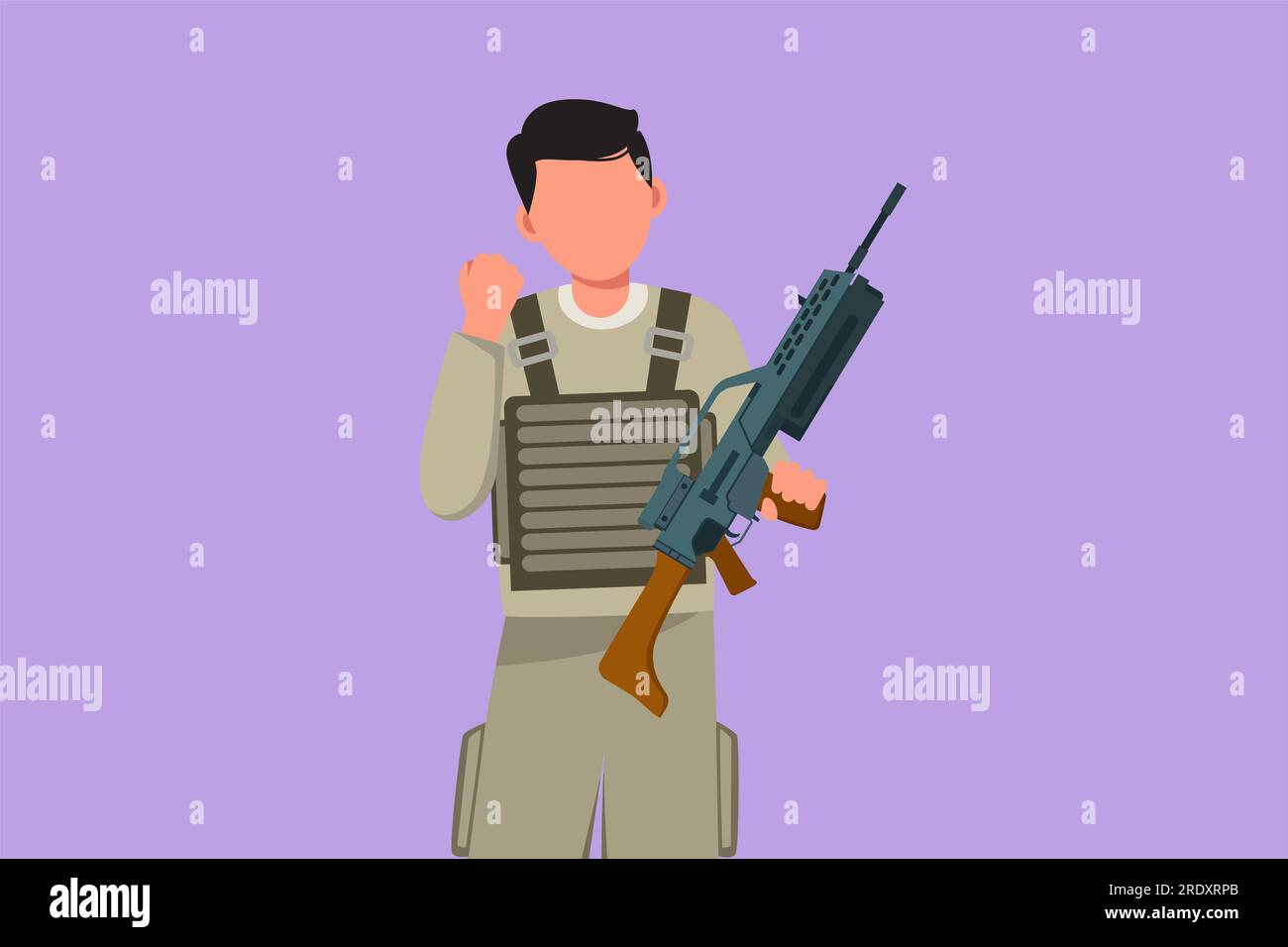 Character flat drawing male soldier in full uniforms and holding ...