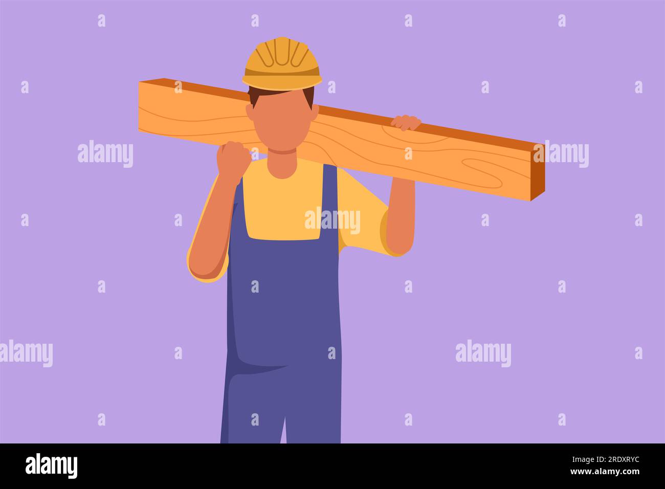 Cartoon flat style drawing carpenter carrying wooden board with ...