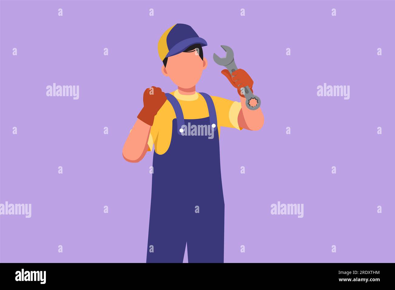 Character flat drawing mechanic holding wrench with celebrate gesture ...