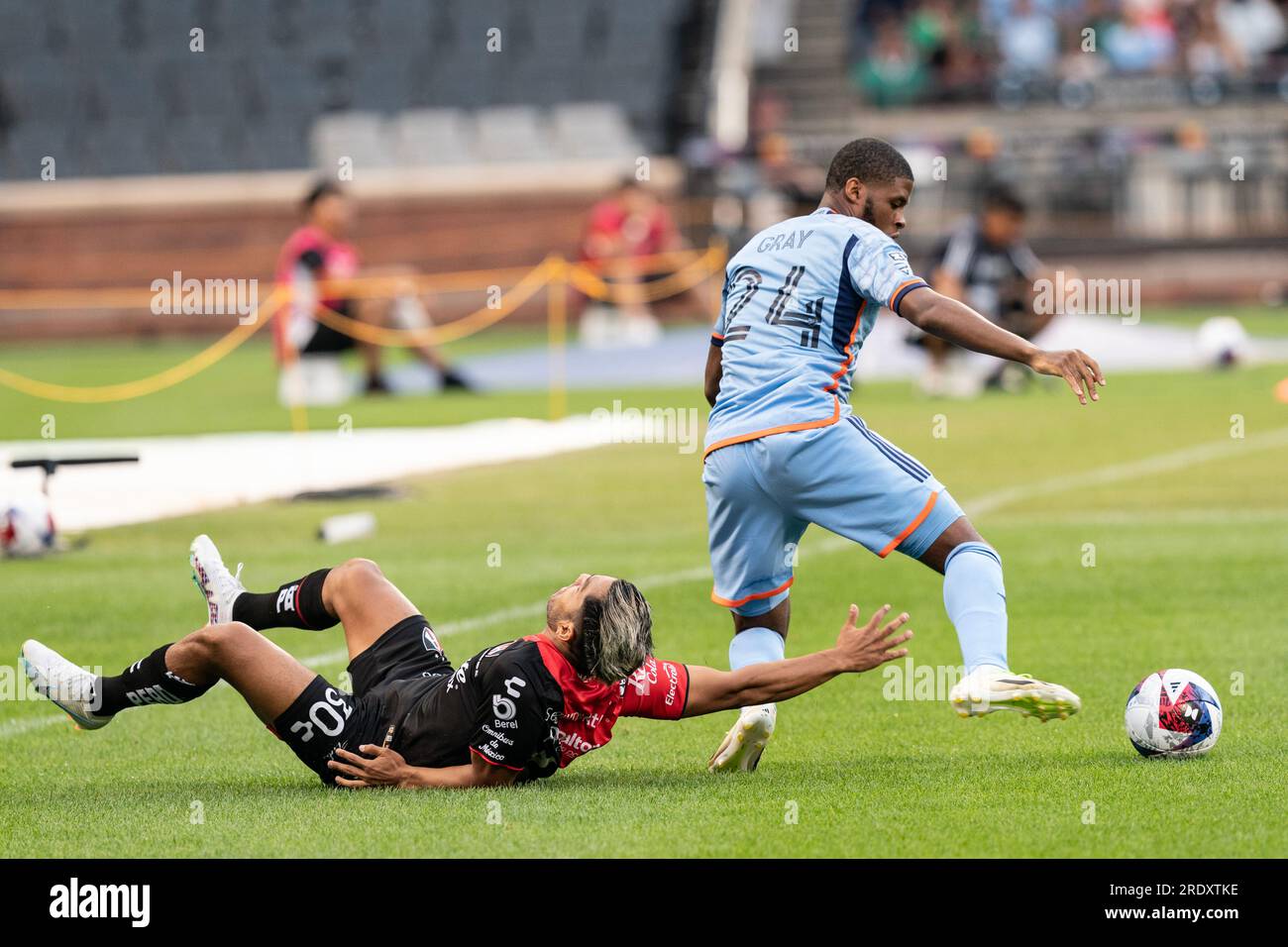Tayvon Gray (24) of NYCFC controls ball during Leagues Cup 2023 match ...