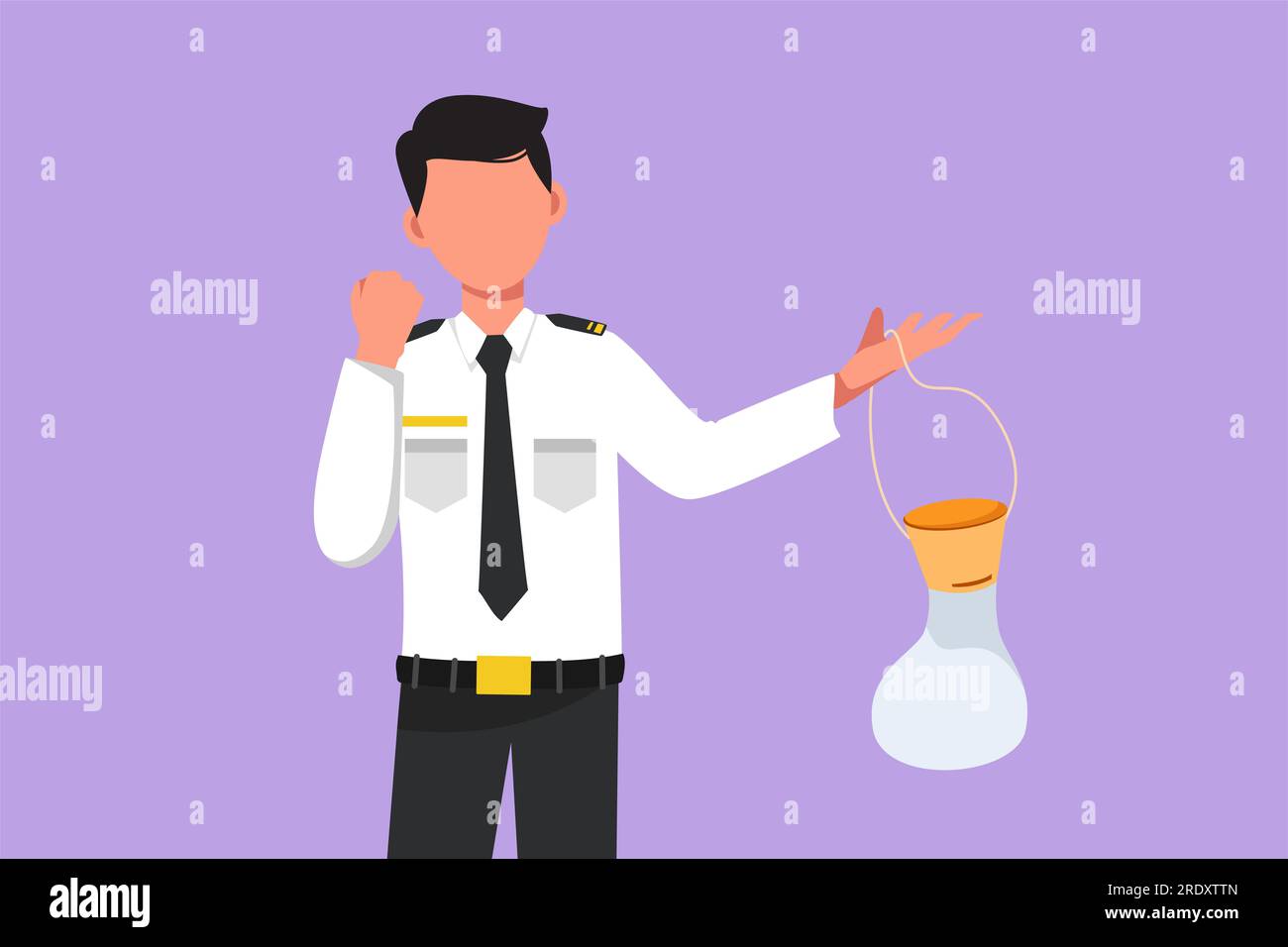 Graphic flat design drawing of flight attendant holding air mask with ...