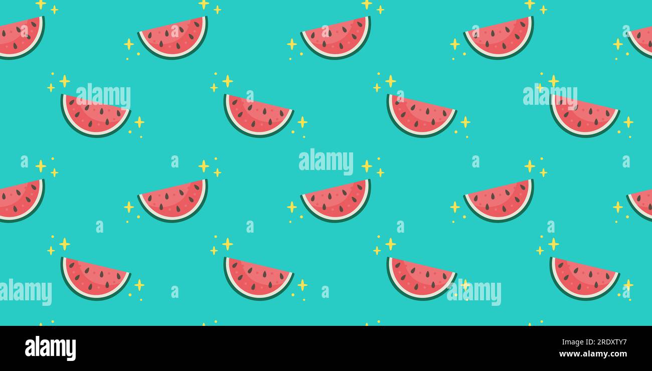 Cute Watermelon seamless pattern. Vector hand drawn cartoon ...