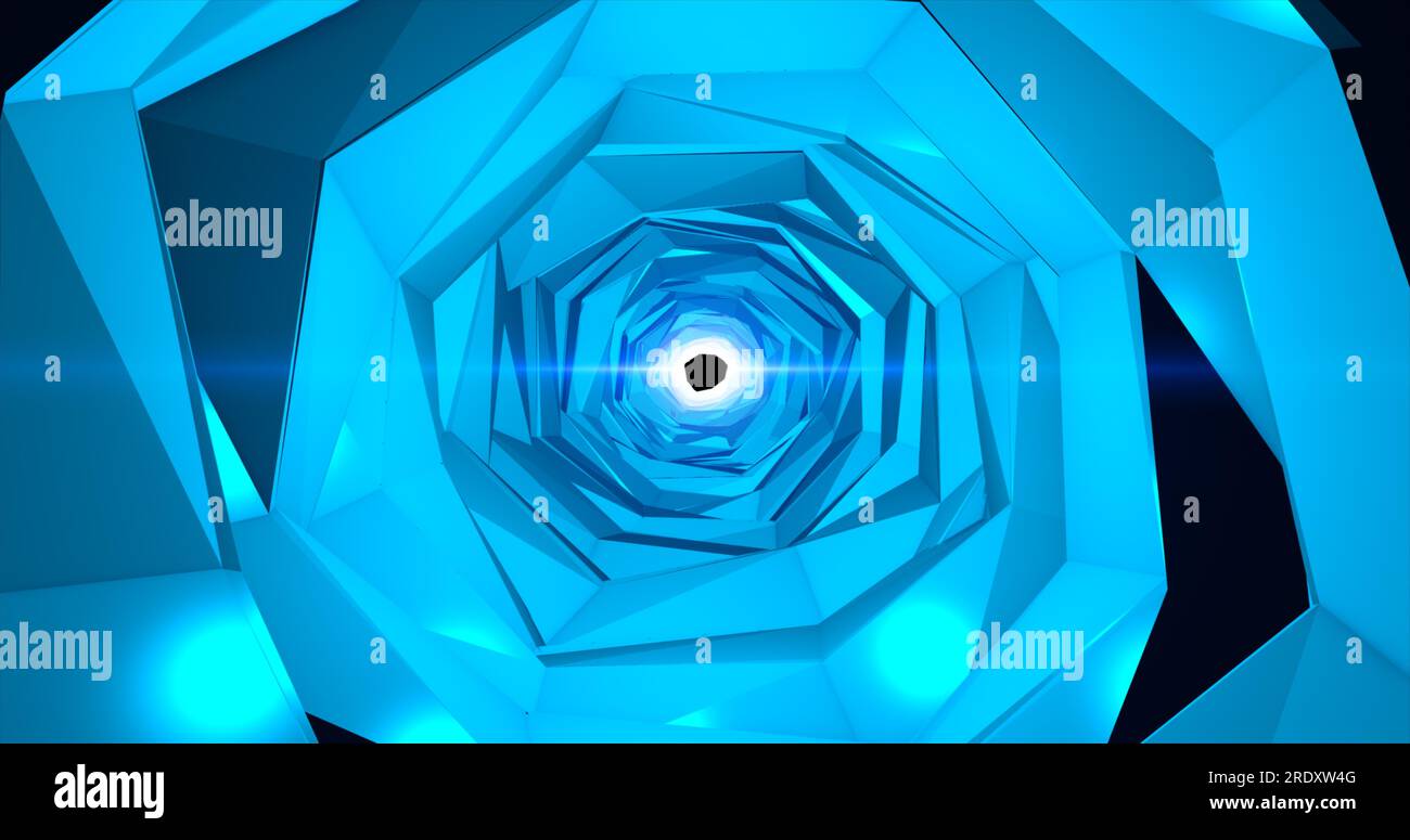 Abstract blue moving tunnel from the edge of the pentagon and segments ...