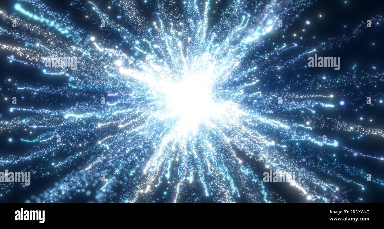 Abstract glowing energy explosion whirlwind firework from blue lines ...