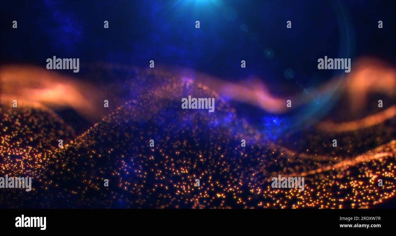 Abstract yellow waves from particles and energy magical dots with glow ...
