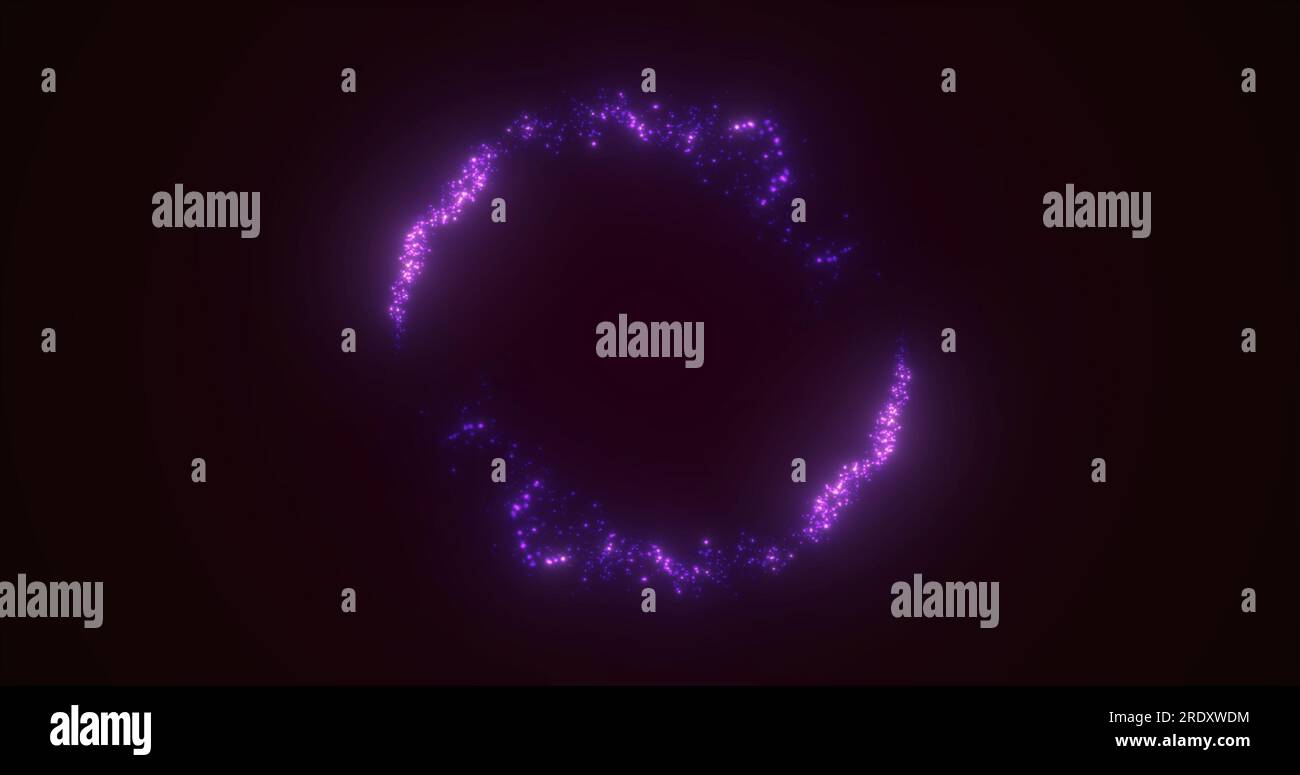 Abstract glowing looped circle made of purple lines of magical energy ...