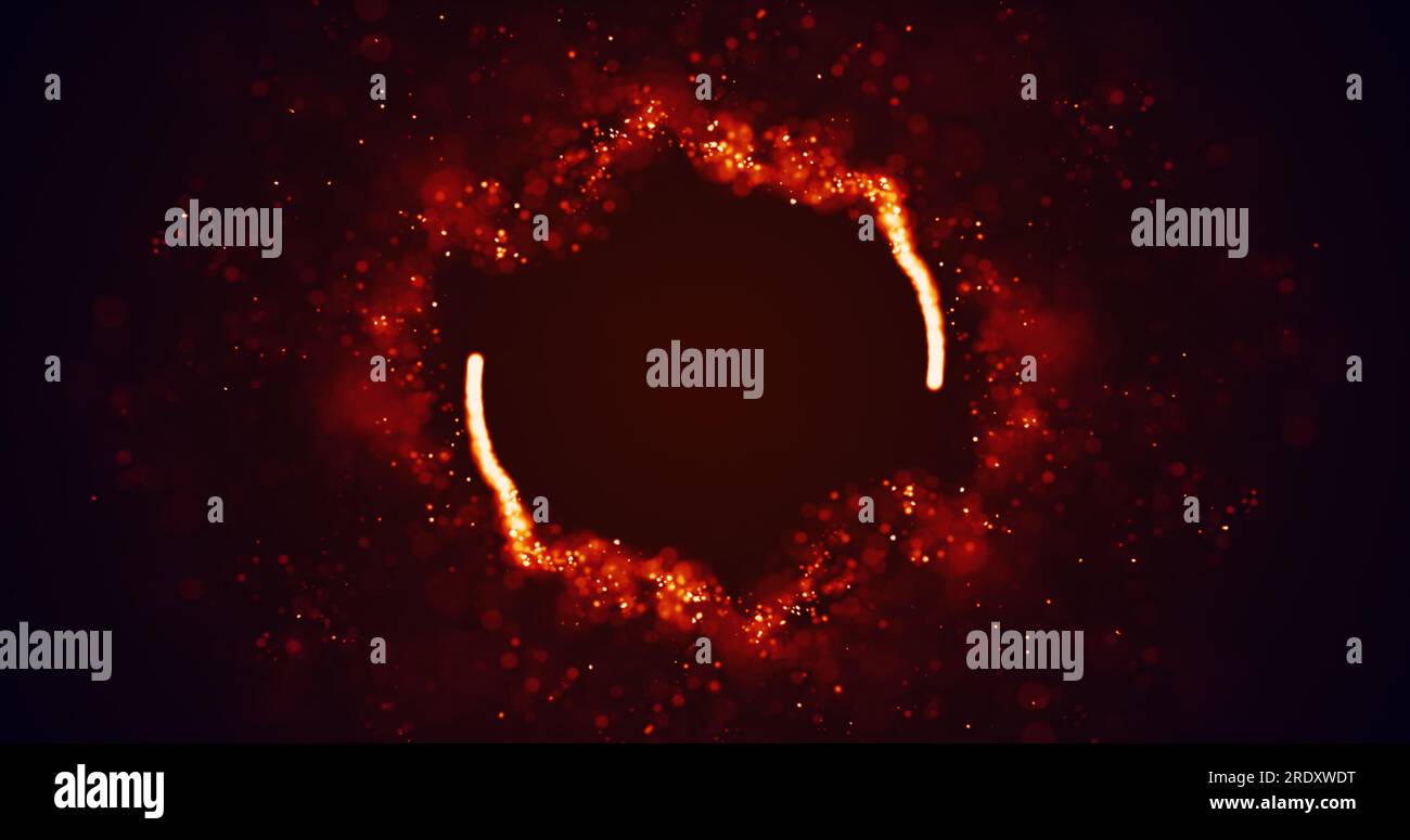 Abstract orange fiery lines and cyclic circles with energy magic sparks ...