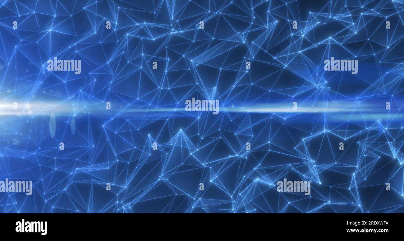 Abstract blue glowing energy lines and triangles plexus triangulation scientific futuristic high ...